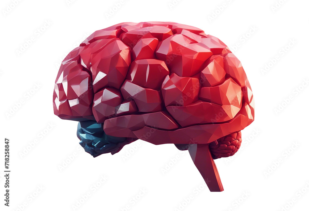 Low poly brain illustration red low poly human brain abstract anatomy ...