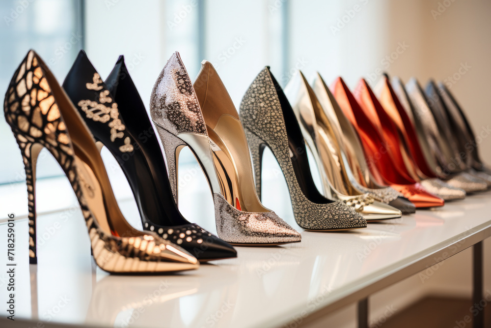 Vivid colors and sleek designs shine in this collection of heels, a ...