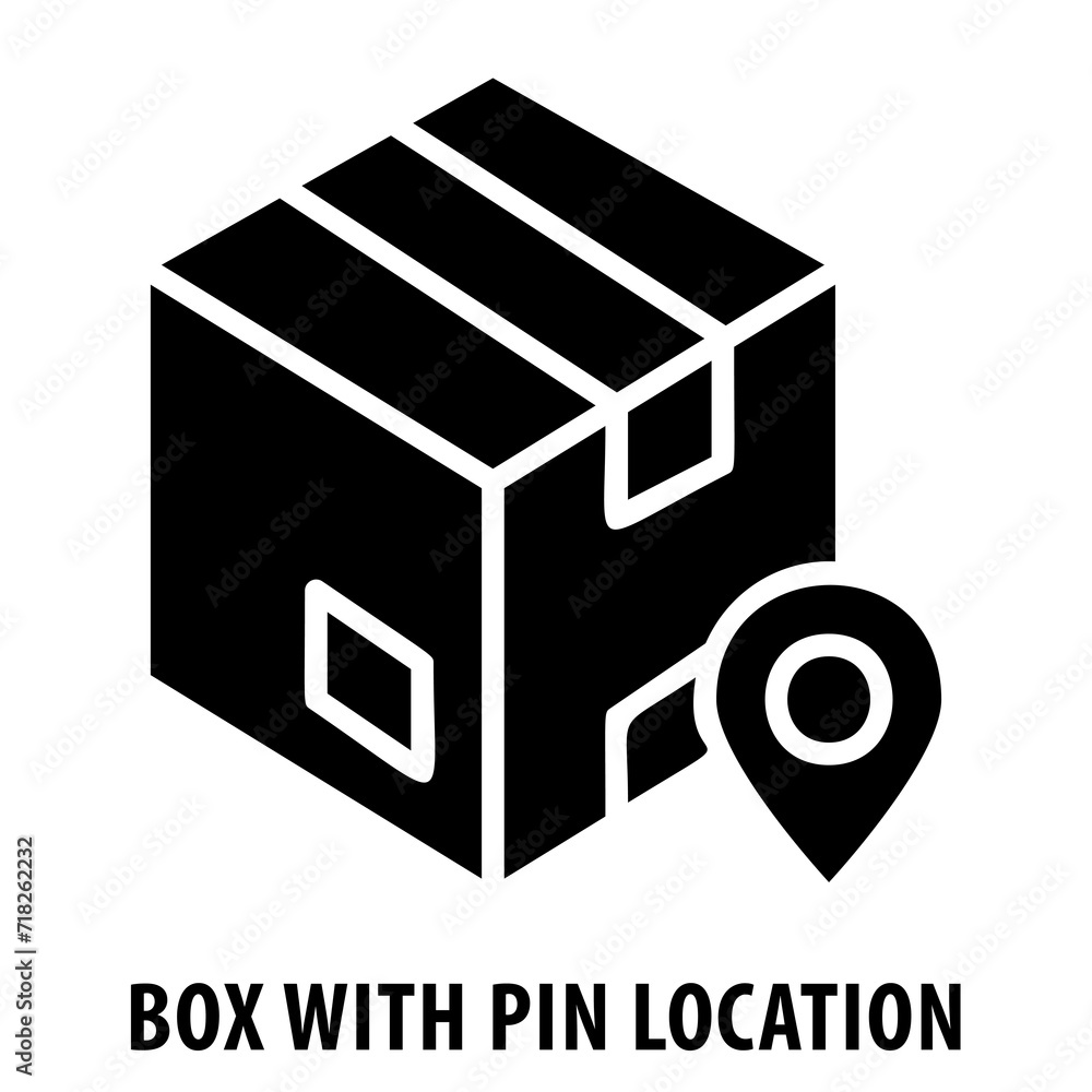 Box with pin location, map marker, delivery location, destination ...