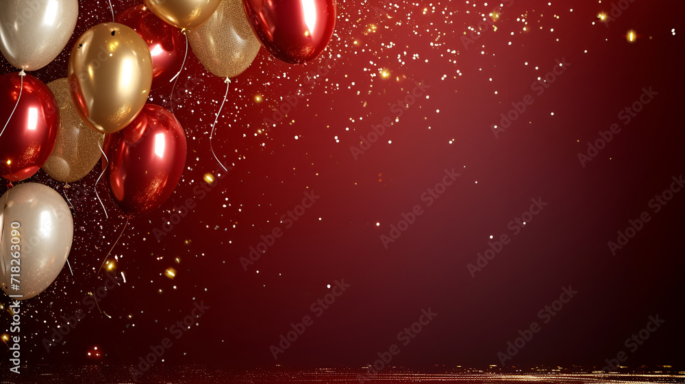 Celebration party banner background with red, gold balloons, carnival ...