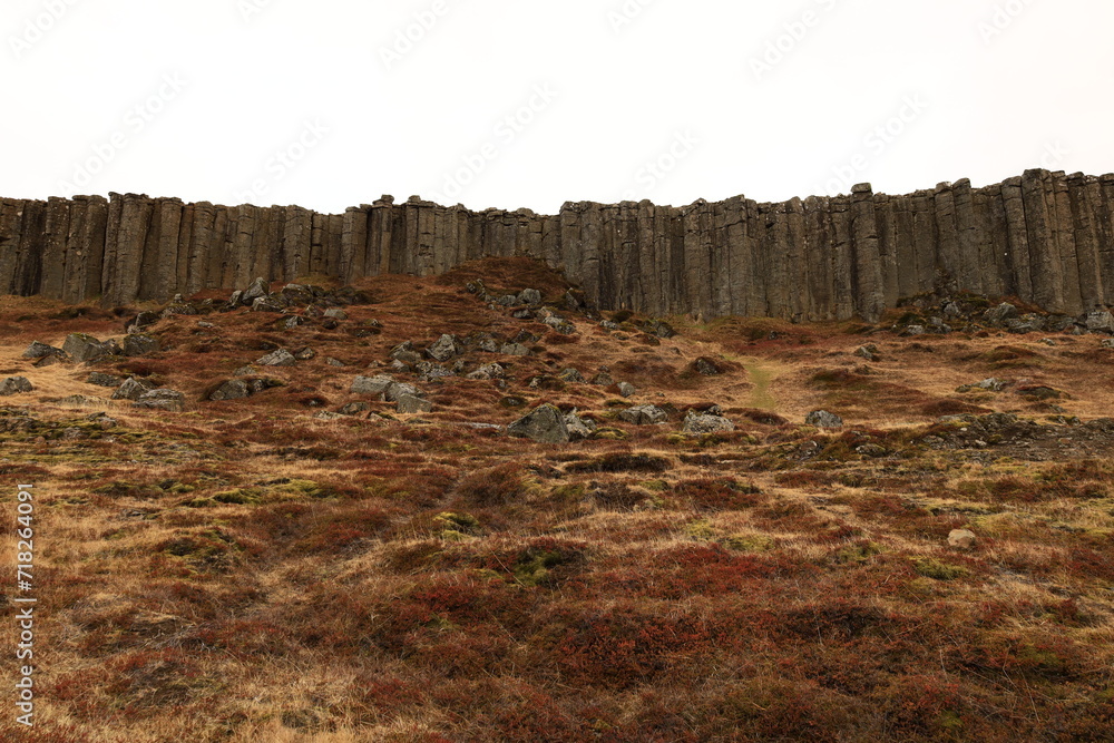 Gerðuberg is a cliff of dolerite, a coarse-grained basalt rock, located ...
