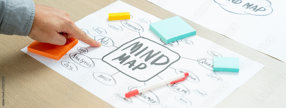 Professional startup male leader points on brainstorming marketing plan ...