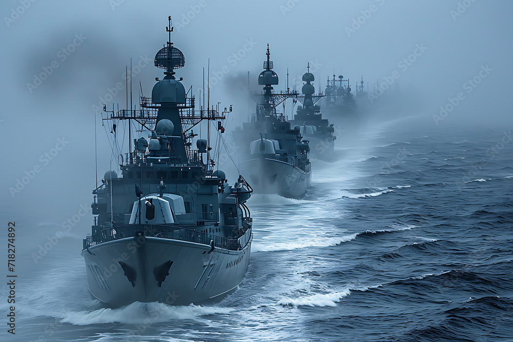 Navy during exercises, a lot of ships of different types Stock ...