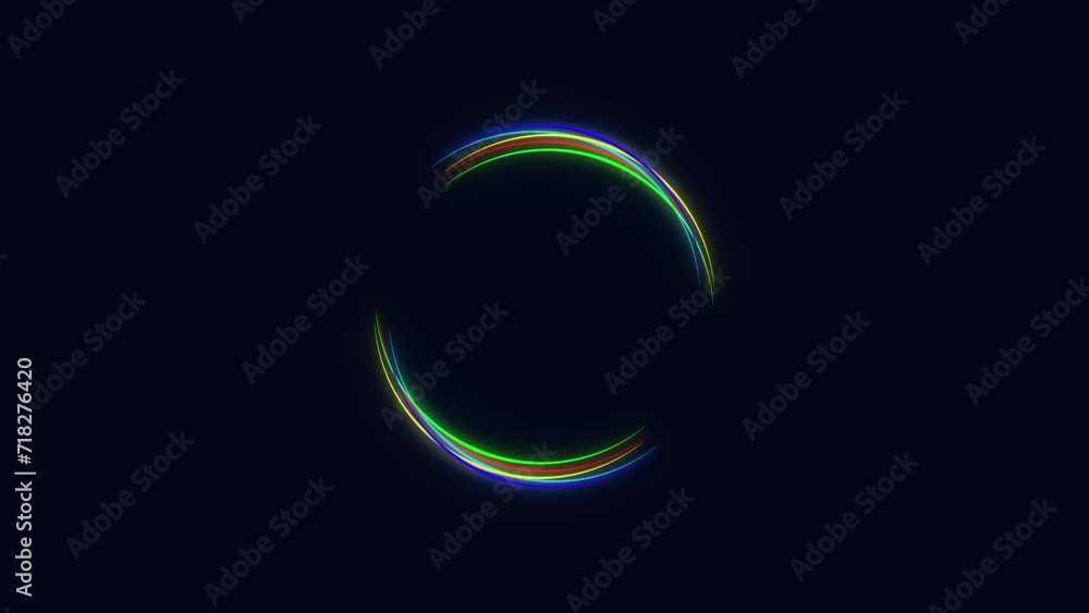 4K animation. Neon circle. Colorful neon lines draw moving. Neon style ...