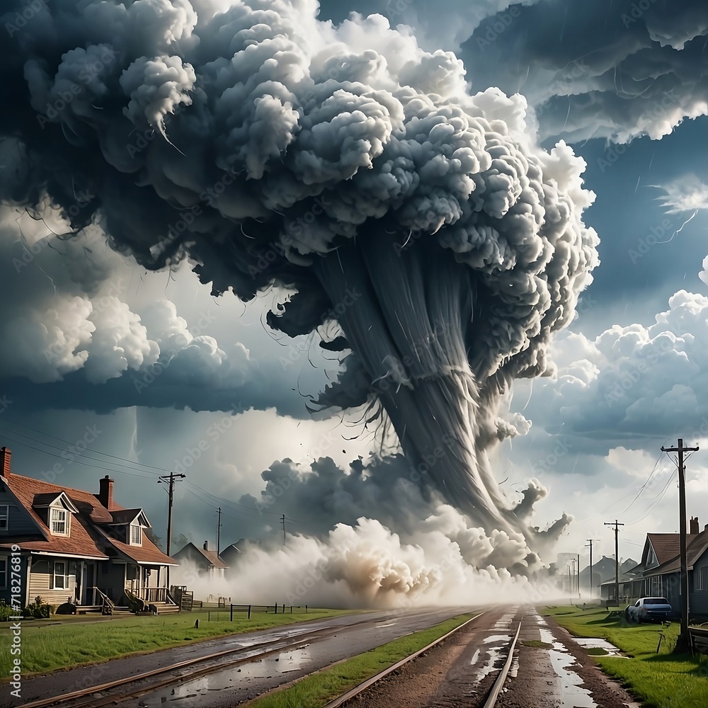 Huge steam waves being a crazy tornado in home town, houses in the ...