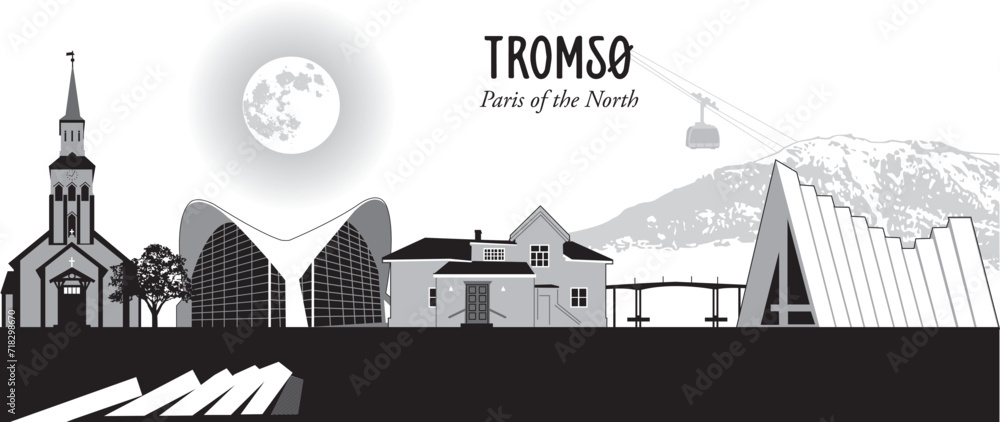 Vector illustration of the cityscape skyline of Tromsø, Norway Stock ...