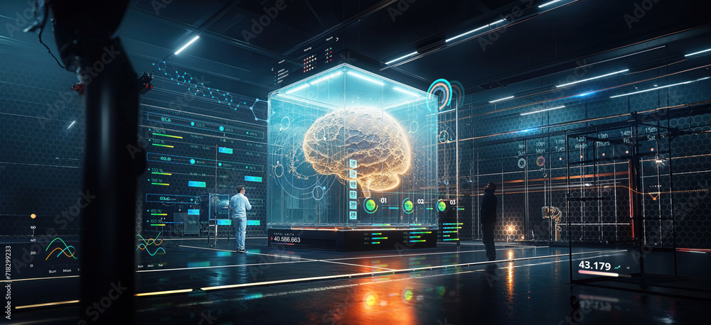 neural artificial intelligence brain in factory lab for futuristic ...