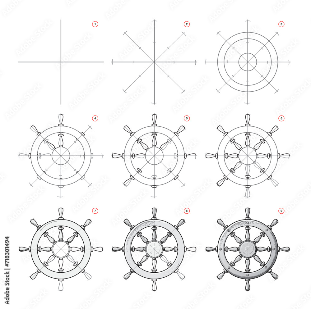 Page shows how to learn to draw from life sketch a ship's steering ...