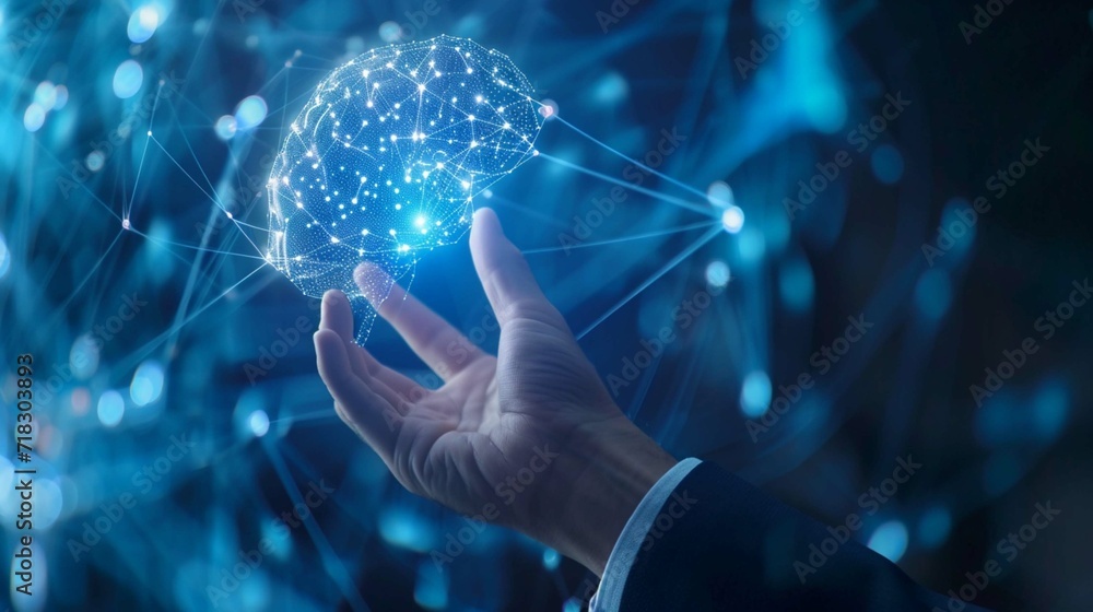 Businessman touching the brain working of Artificial Intelligence (AI ...