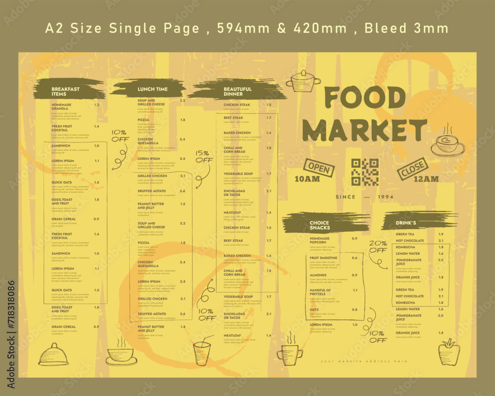 Restaurant cafe menu, template design. Single page food menu template ...