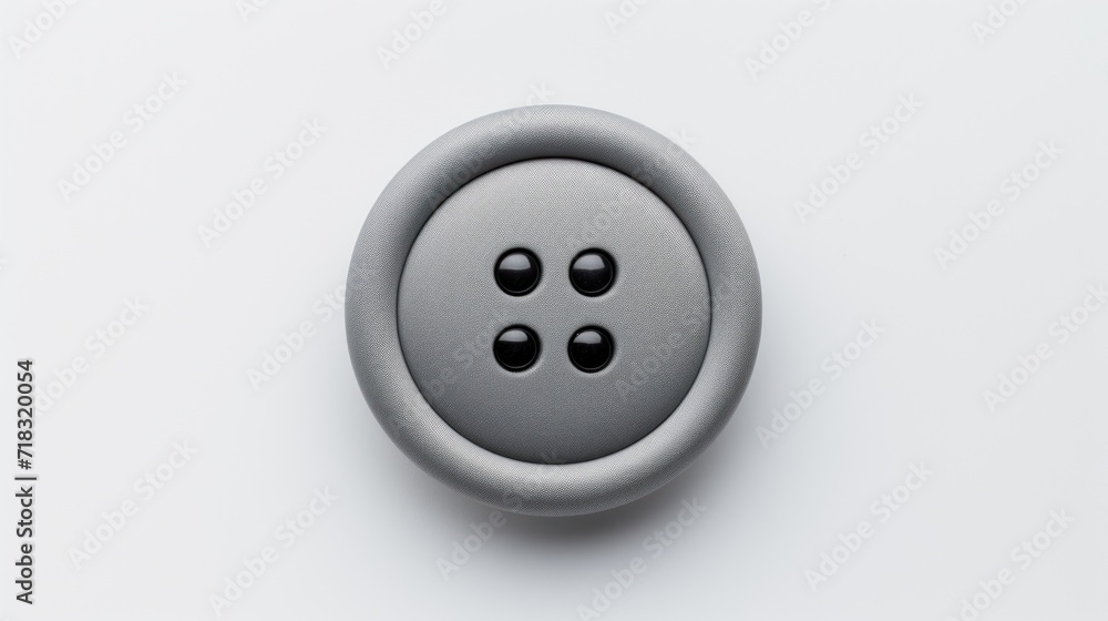 a close up of a gray button on a white surface with four black dots on ...