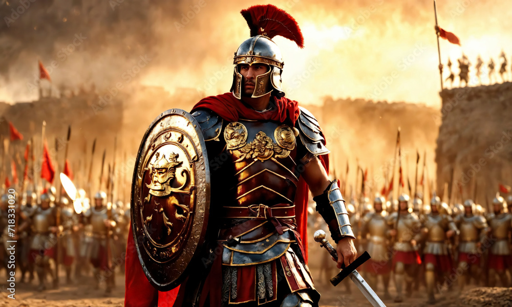 Roman male legionary (legionaries) wear helmet with crest, gladius ...