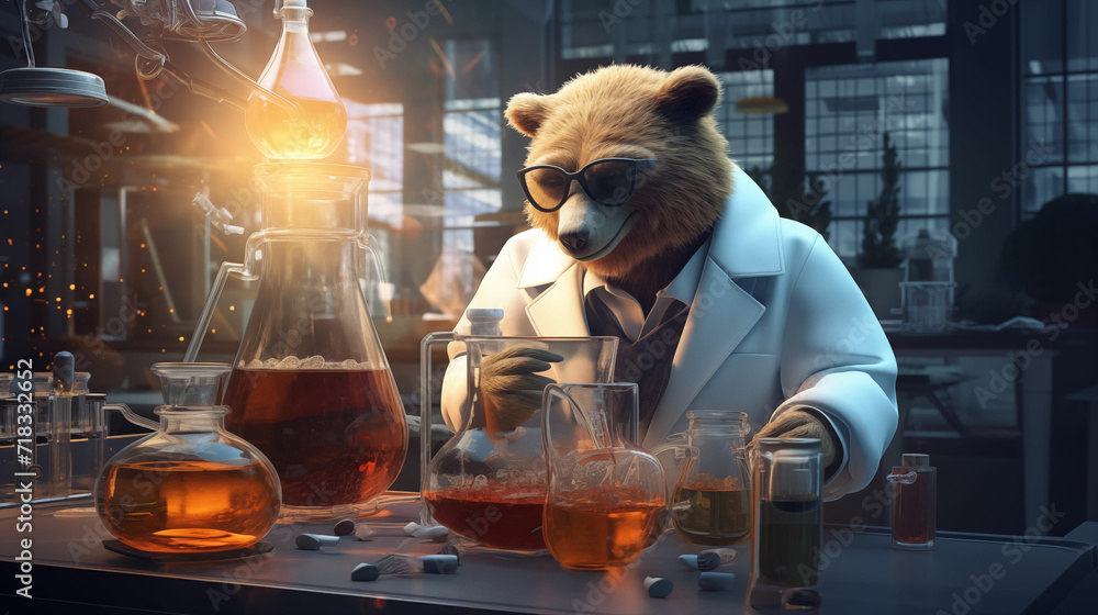 Teddy Bear Wearing Lab Coat and Glasses, Adorable Stuffed Animal ...