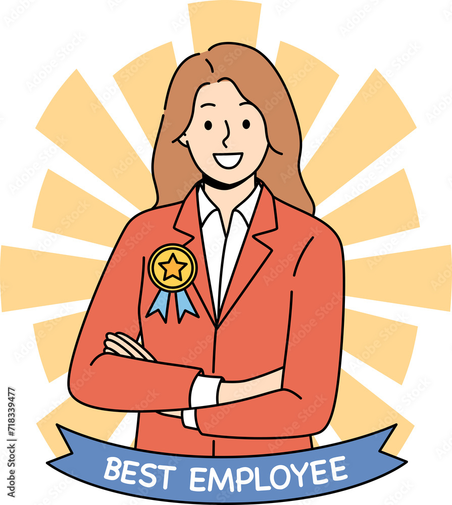 Best employee woman stands with arms crossed in front of chest with ...