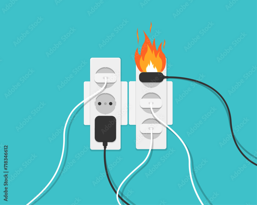 Fire in the socket. Electrical overload. Short circuit in the socket ...