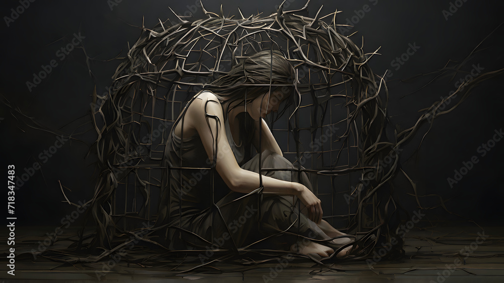 Barriers of Despair: An Illustration Symbolizing Depression Through a ...