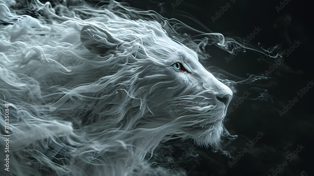 Ethereal Majesty: A Lion in Whispers of Smoke. This stunning artwork ...