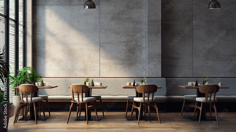 interior of a modern cafe and restaurant. Lighting highlights key ...