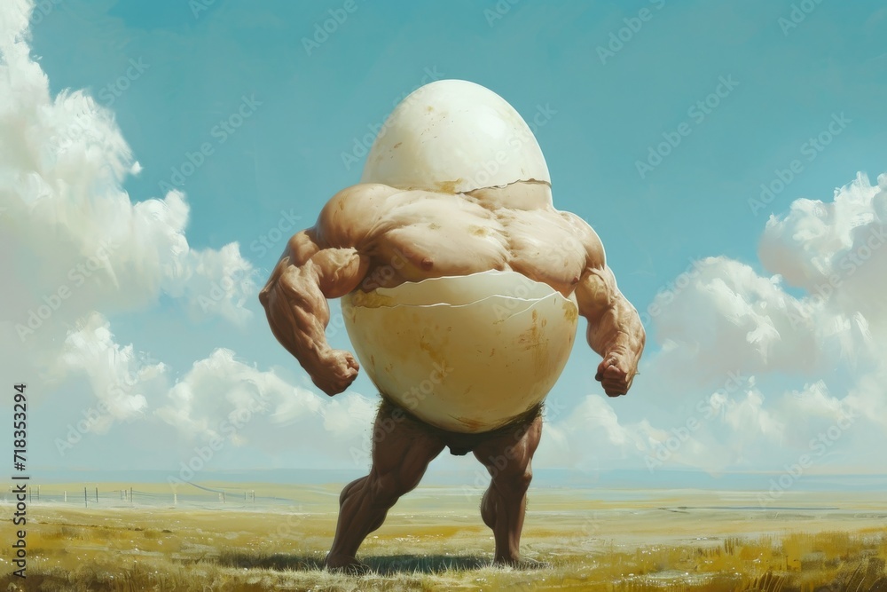 Foto de A powerful egg stands tall in a sea of green, its arms reaching ...