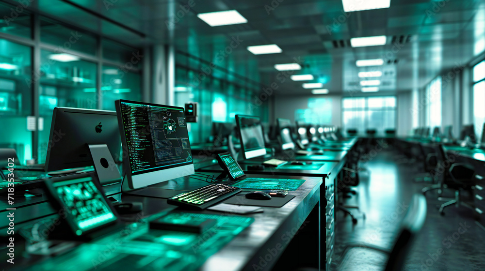 Modern Control Room with Multiple Screens, Technology and Business ...