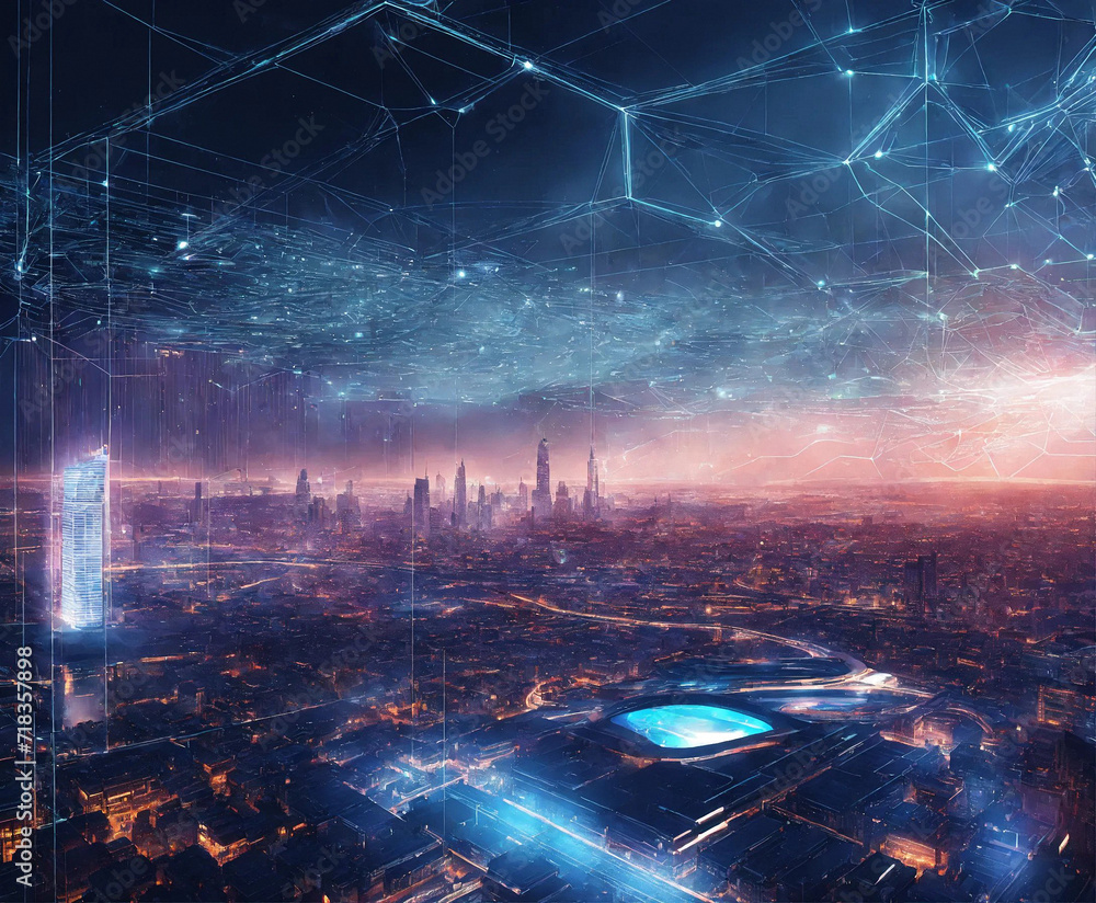 Abstract technology city. Abstract background connected dot and line ...