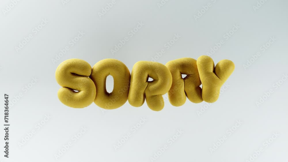 3D render of SORRY text in the form of inflated balloons hanging in the ...