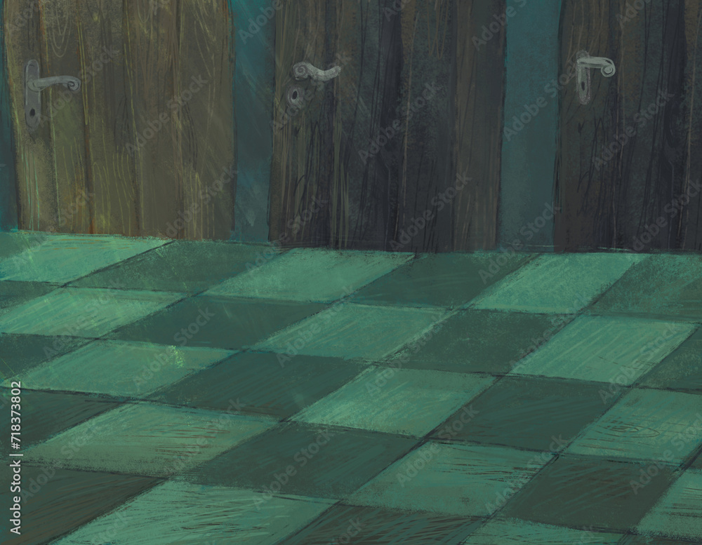 cartoon scene in the hidden room of some castle like house with lots of ...