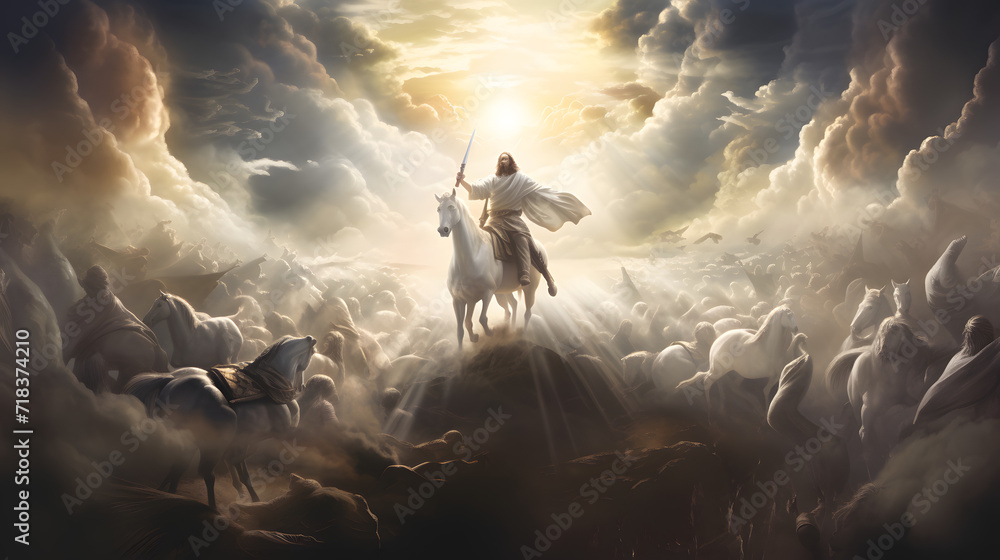Sky opening and Jesus coming back as lord Stock Illustration | Adobe Stock