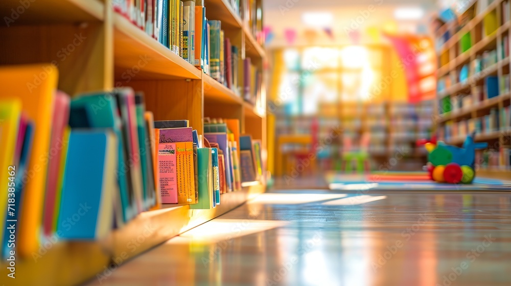 Blur image of picture library background. Library resources, including ...