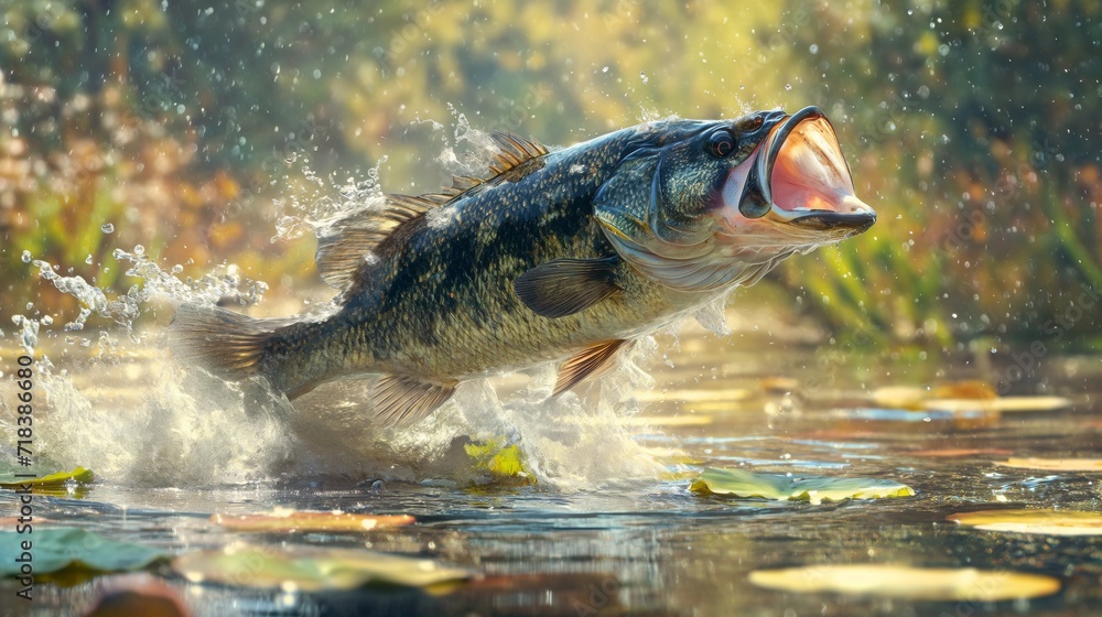 Largemouth Bass Jumping out of Lily Pads created with Generative AI ...