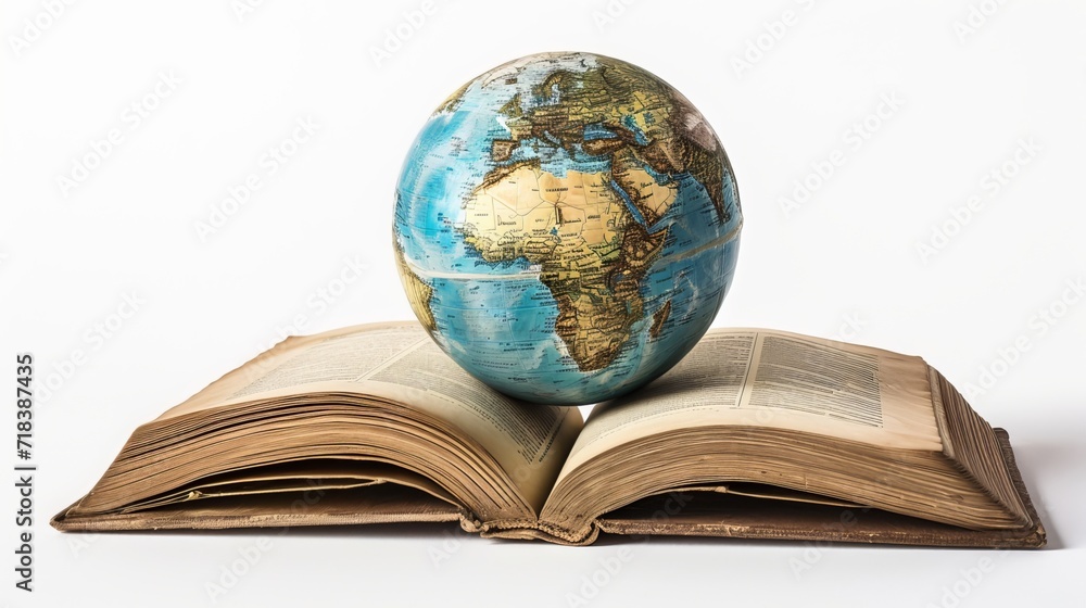 world book day, 23th April, open book over the Planet on isolated white ...