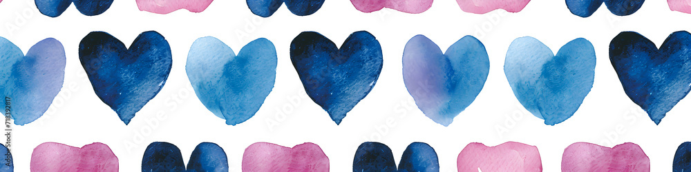 Abstract watercolor pink and blue hearts on white background. Love ...