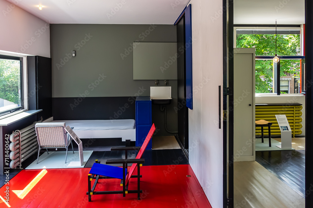 Interior of Rietveld Schroder House (1925): historic home architecture, designed by Gerrit ...