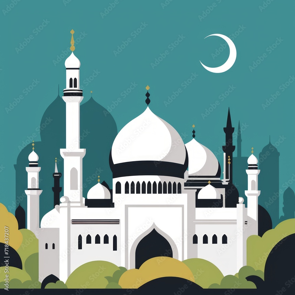 illustration of a icons mosque. icon set Ramadan or Ramadhan. icon set ...