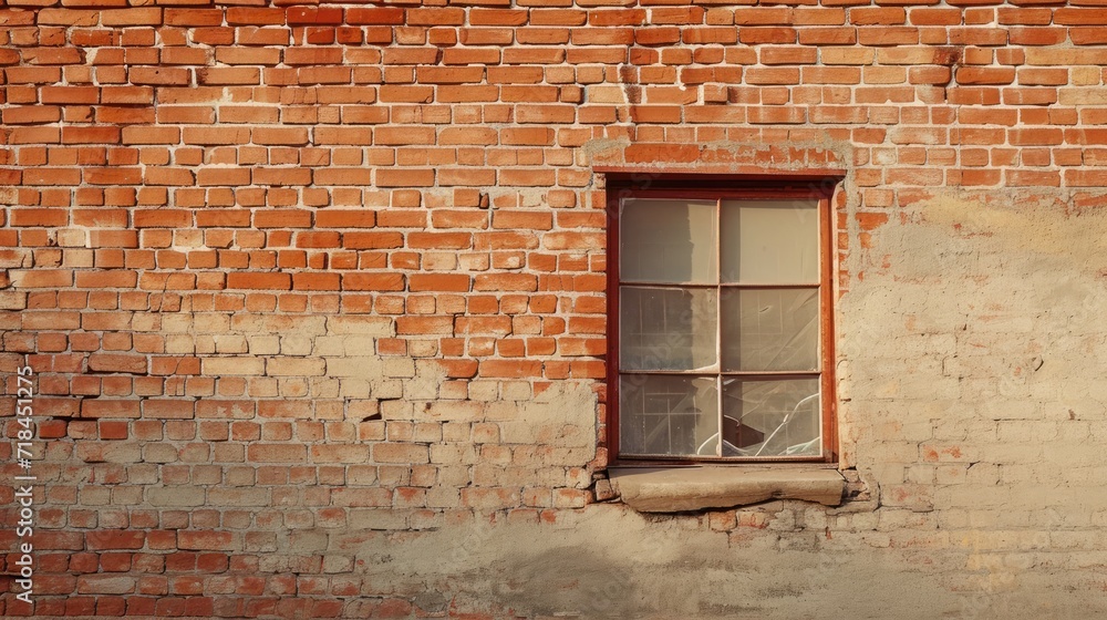 An old window and texture of brick wall. Image of an old industrial ...