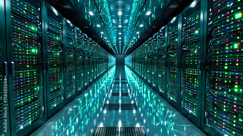 High-Tech Data Center with Server Racks, Networking and Technology Infrastructure, Modern ...