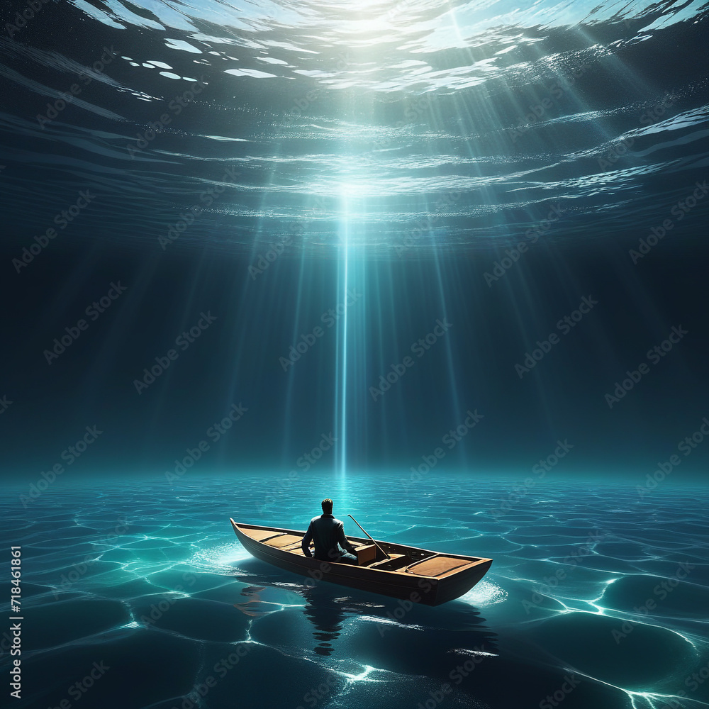 alone man is floating in a deep mind , sci-fi fiction Floating but ...