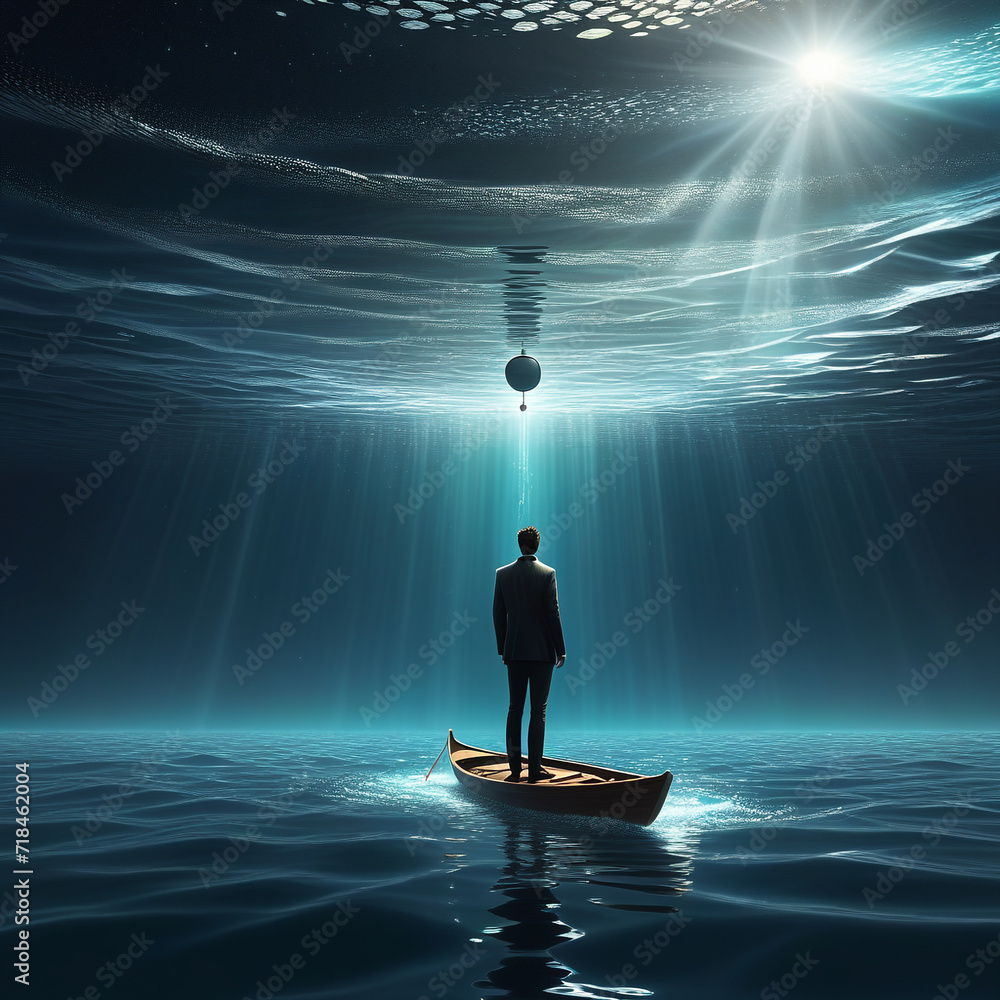 alone man is floating in a deep mind , sci-fi fiction Floating but ...