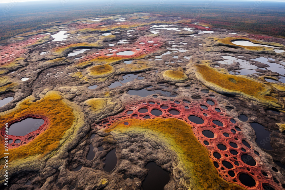 vibrant an aerial image that stunning intricacies of a sphagnum bog ...