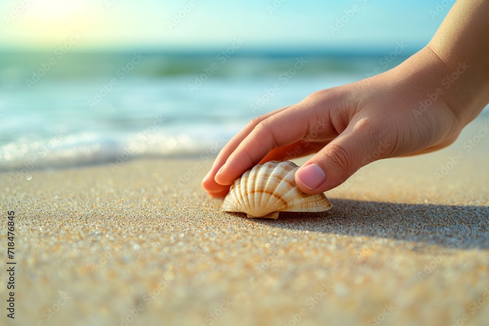 Pretty shells and casings on the beach sand, like jewels decorating the ...