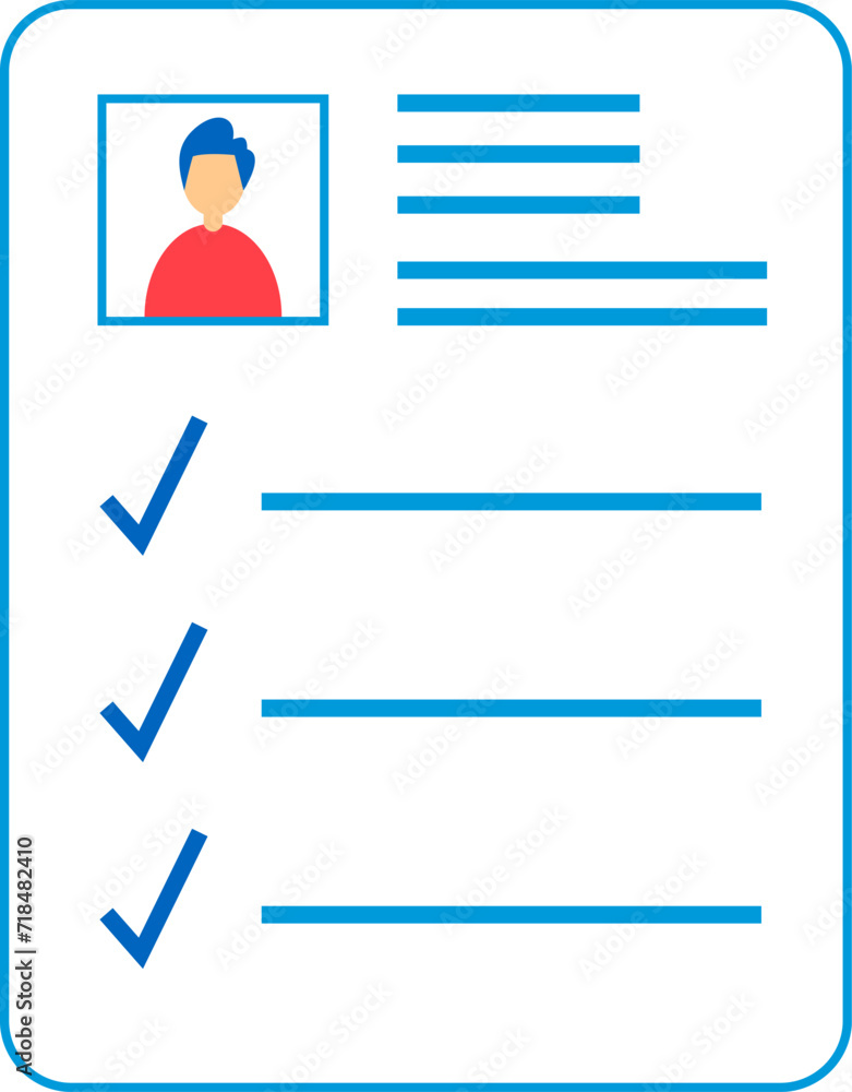 Vektorová grafika „Profile icon on checklist with blue check marks ...