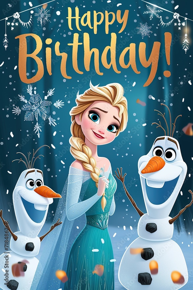 adorable frozon movie cartoon characters birthday party for kids vector ...