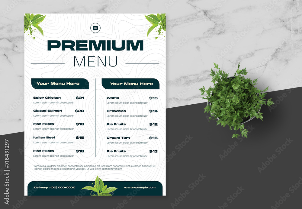 Dark Green Natural Menus Stock Template | Adobe Stock