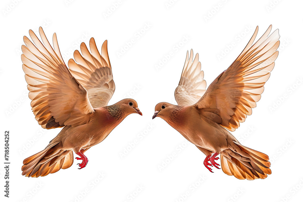 Beautiful Two Brown Dove Flying Face To Face On Transparent Background ...