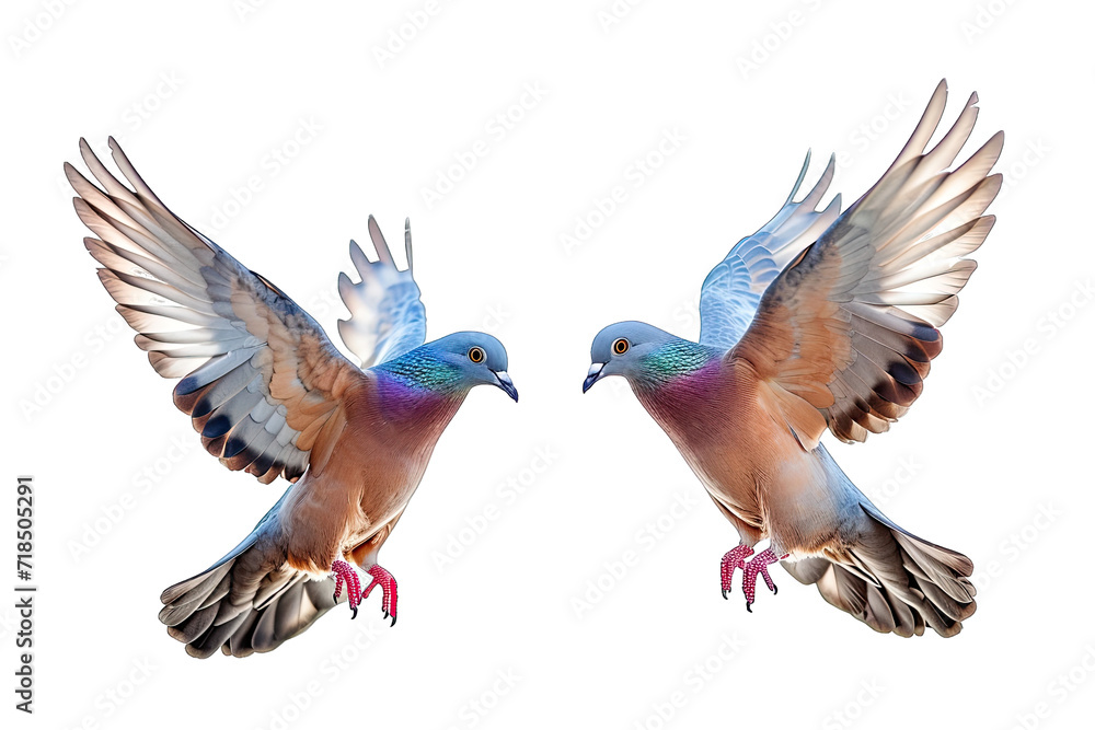 Beautiful Two Blue Headed Dove Flying Face To Face On Transparent ...