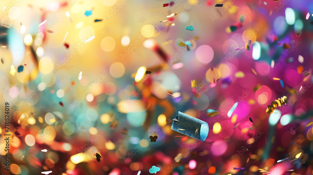 Party popper releasing a burst of colorful confetti and streamers ...