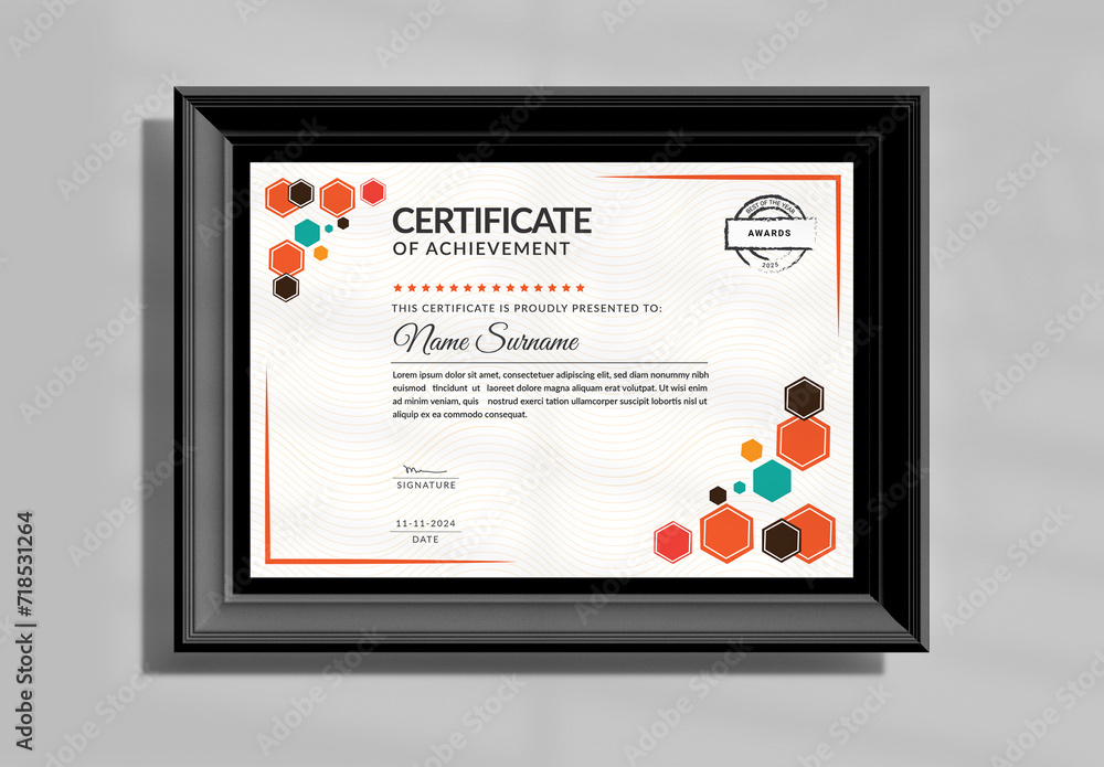 Certificate Of Achievement Layout With Elements Stock Template | Adobe ...