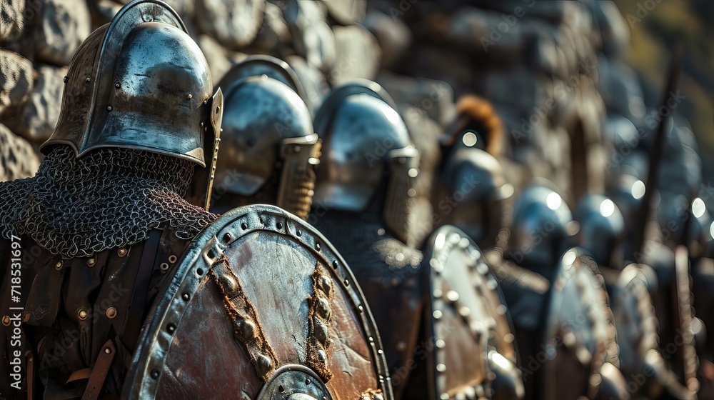 Medieval Knights in Detailed Armor Holding Large Round Shields ...