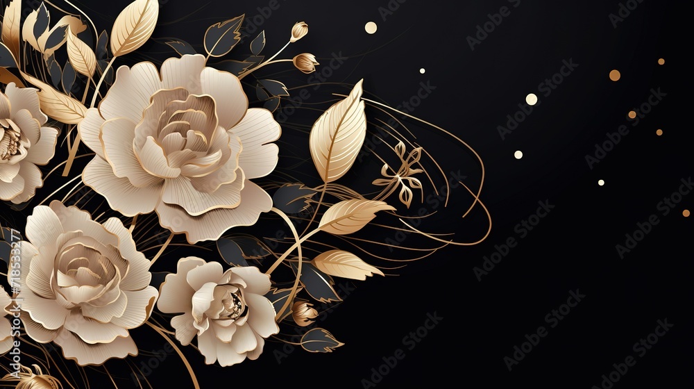 Luxury gold floral background vector. Golden gradient Roses and peonies ...