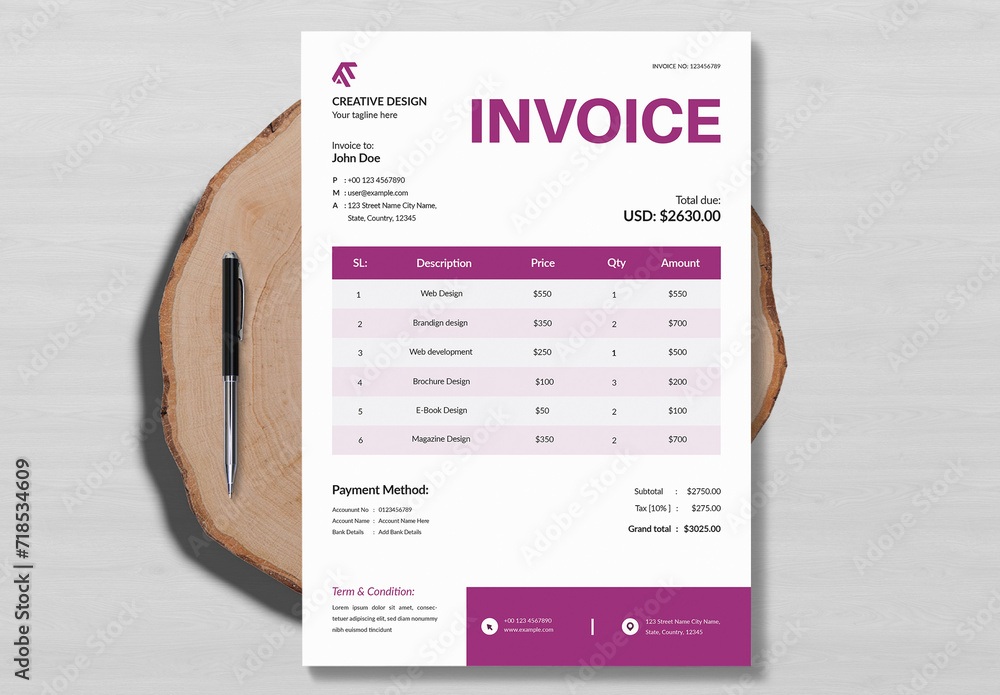 Modern And Simple Invoice Layout Stock Template | Adobe Stock
